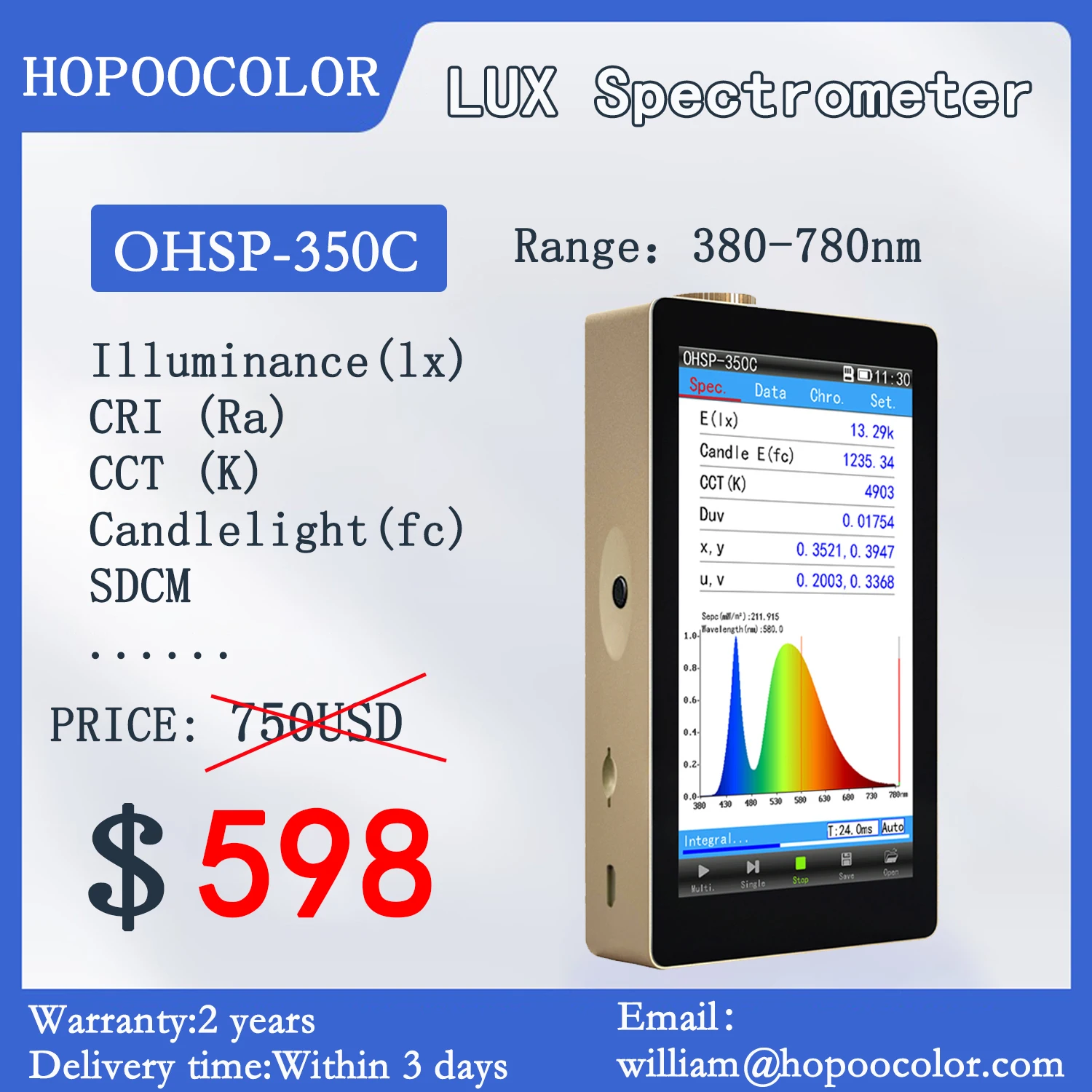380-780-nm-LUX-meter-Hopoocolor-handheld-spectrometer-OHSP-350C-LED ...