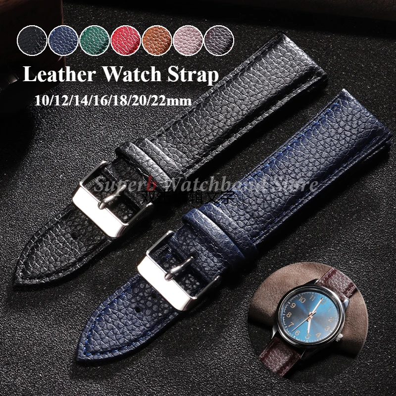 Leather Watch Band 10/12/14/16/18/20/22mm Litchi Pattern Design Strap ...