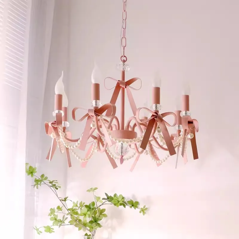 Pink-Princess-Room-Chandeliers-Cute-Romantic-Bow-Nordic-Modern-Warm ...
