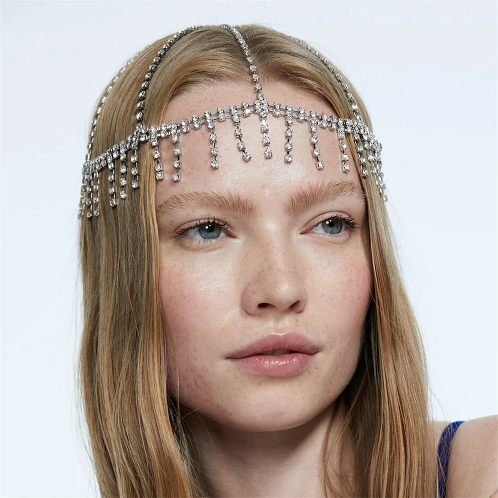 Boho Fashion Crystal Hat Tassel Head Chain Bridal Accessories Indian ...