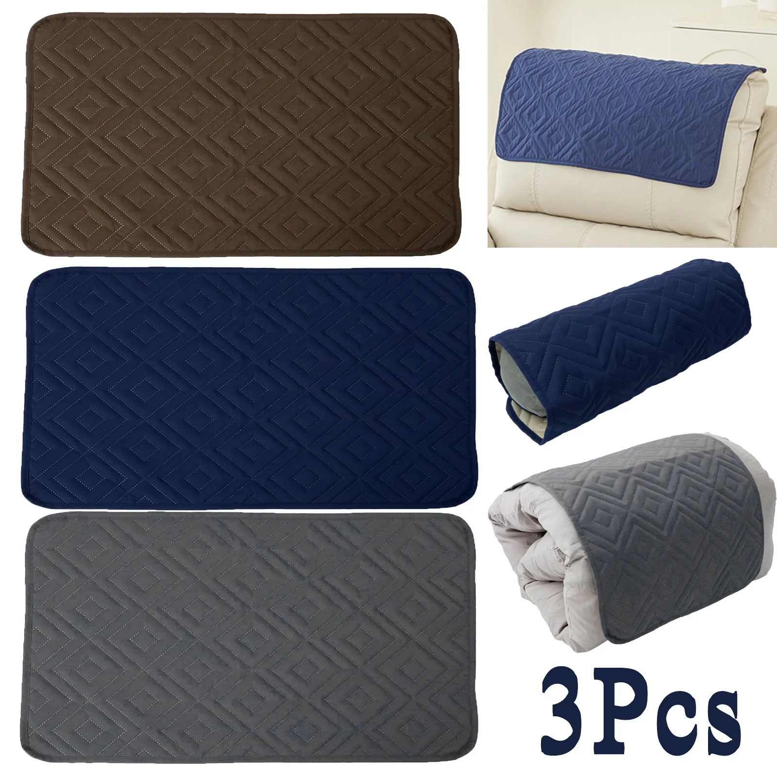 3Pcs Sofa Cover Recliner Headrest Protector Polyester Anti Slip Sofa ...