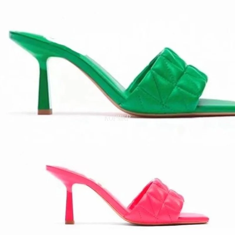 Mules elegantes con punta cuadrada para Mujer, Sandalias de tacón alto ...