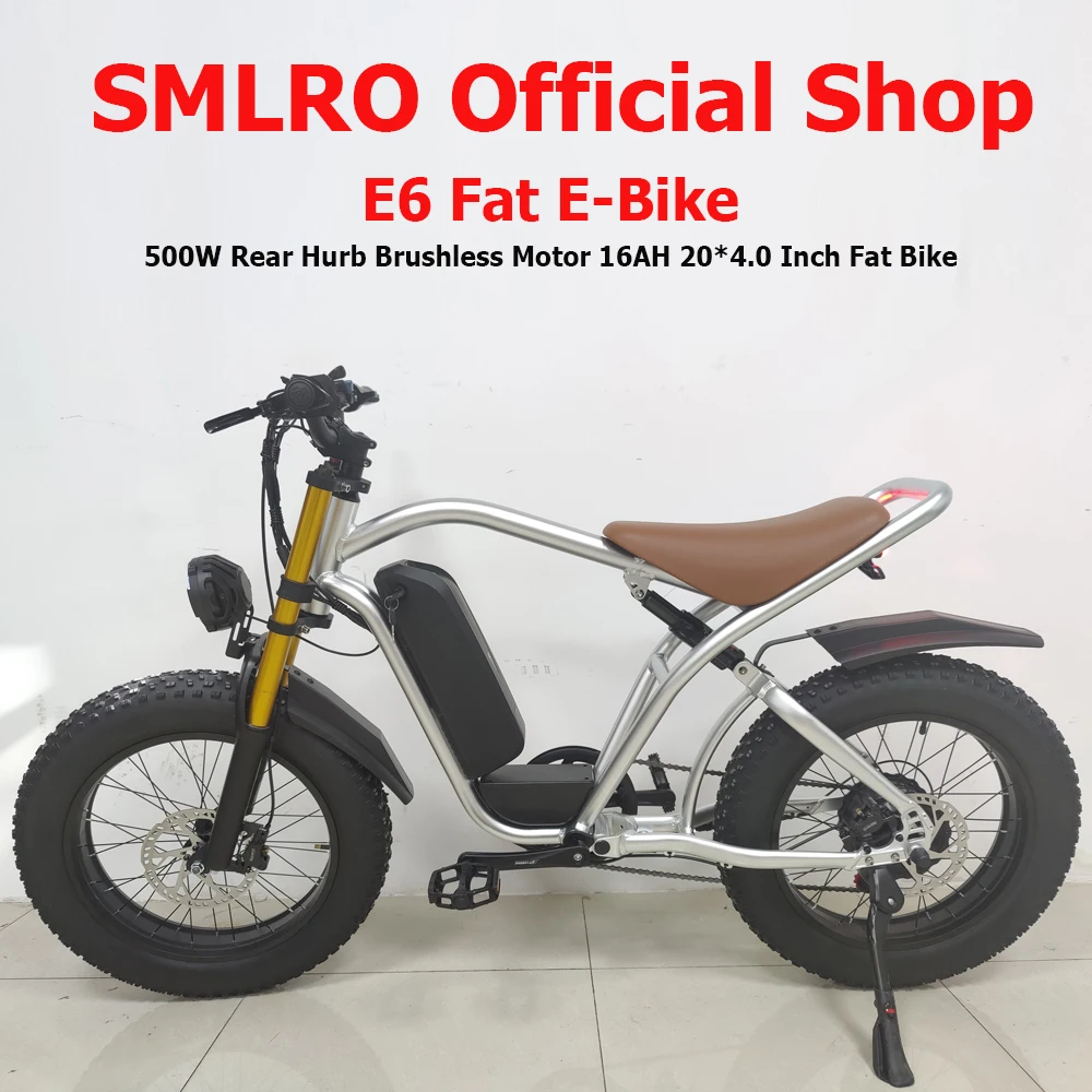 SMRLO Factory 2023 New Model E6 Electric Bike 500W 48V 16AH Mountain Bicycle 4.0 Tire Men Electr ...