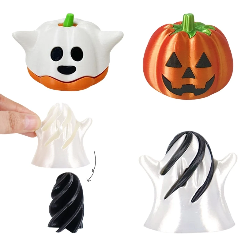 3D Printed Pumpkin Figurines Halloween Ghost Pumpkin Man Spiral Cone ...