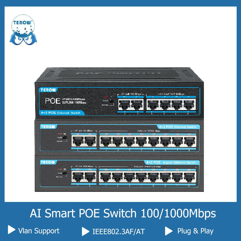 TEROW-POE-Switch-10-8-6-Port-100Mbps-Fast-Ethernet-Switch-POE-Gigabit ...