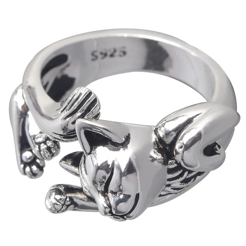 Vintage Cute Cat Rings Women Jewelry Birthday Gift Trendy Open Size 925 Sterling Silver Ring ...