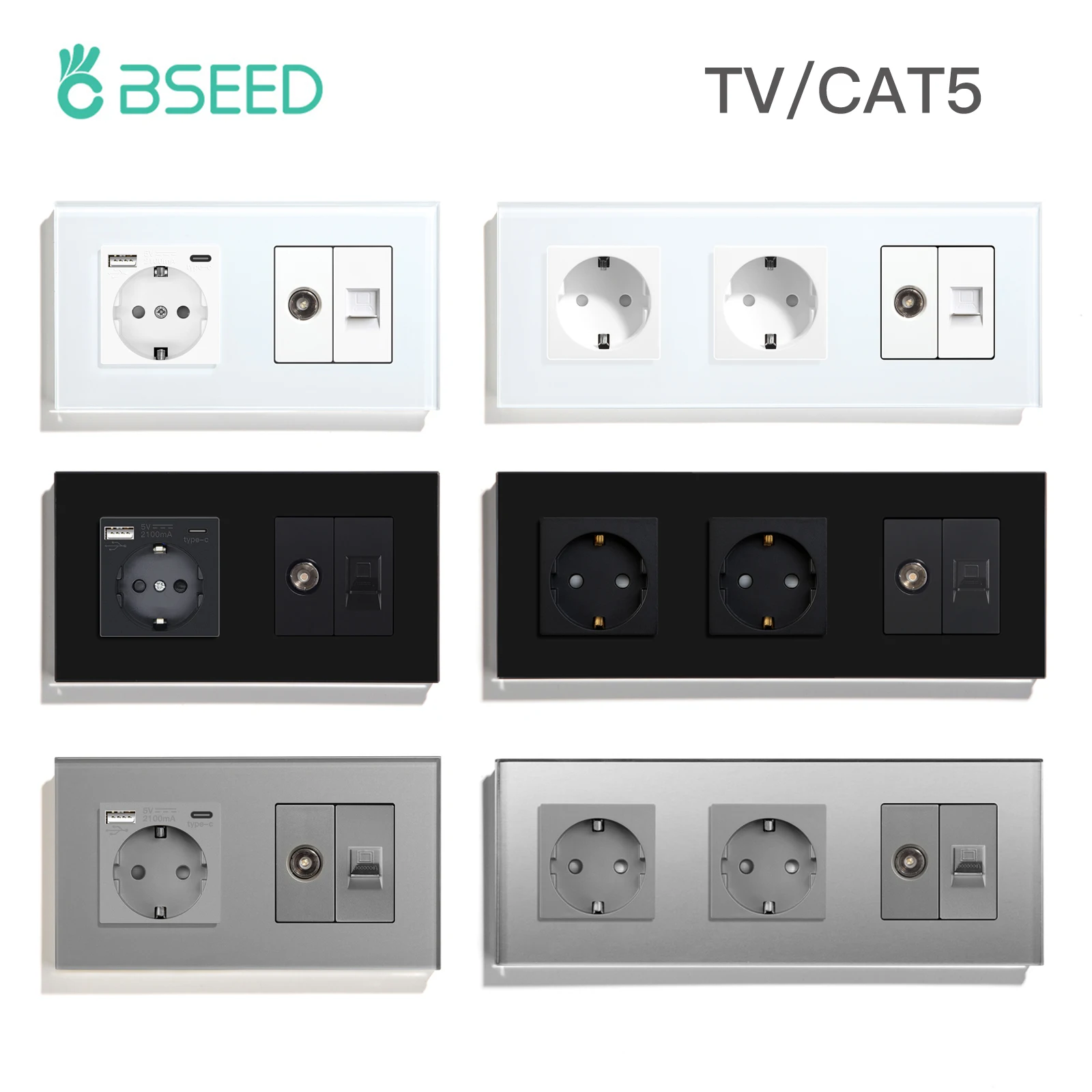 BSEED-TV-CAT5-con-presa-ue-prese-a-doppia-parete-TV-Internet-RJ45 ...