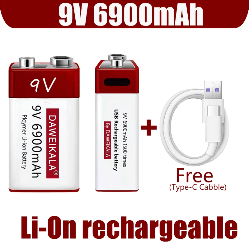 9V-Battery-6900mAh-li-ion-Rechargeable-battery-Type-C-Batteries-9v-USB ...