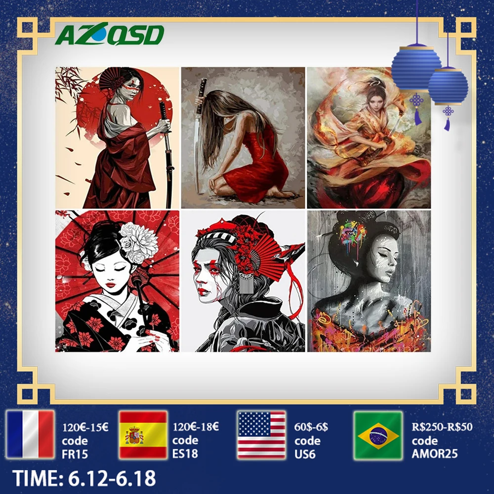 AZQSD-Coloring-By-Number-Japanese-Samurai-Acrylic-Modern-Wall-Art-Oil ...