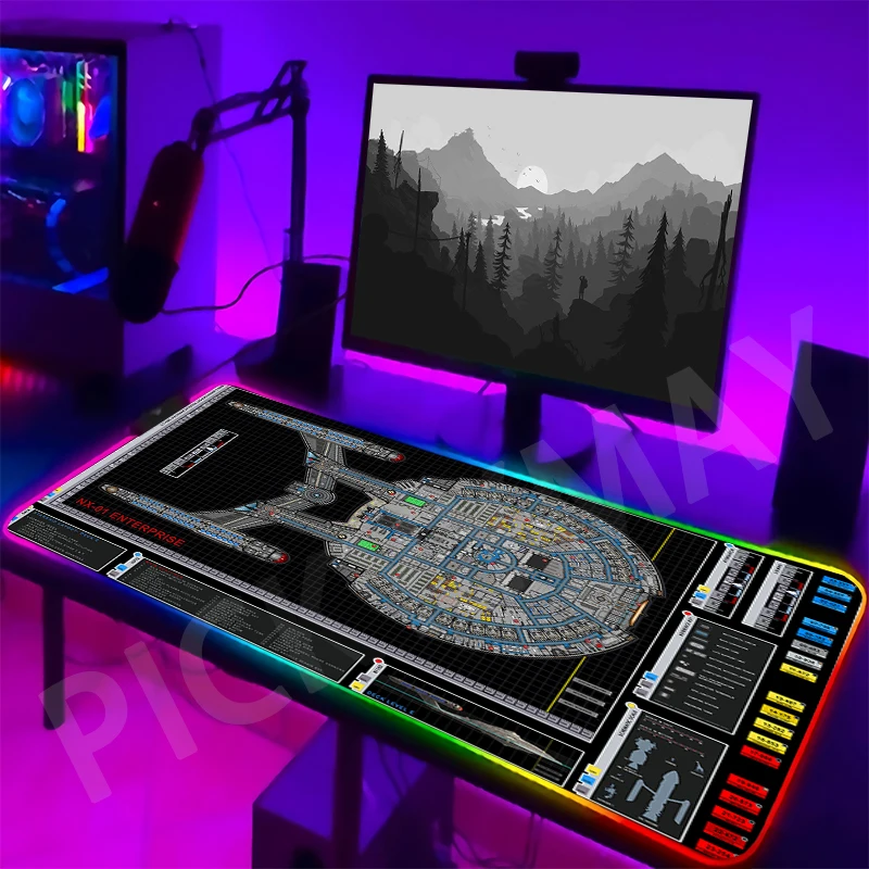 Large LED Desk Mats XXL RGB Computer Mousepad Spacecraft 90x40cm ...
