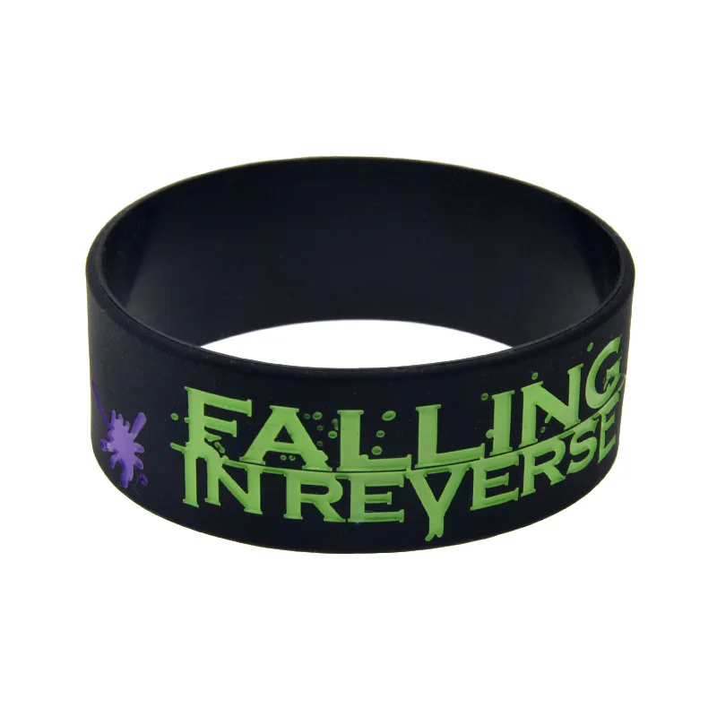 1 PC Falling in Reverse 1 Inch Wide Silicone Rubber Bracelet Black for ...