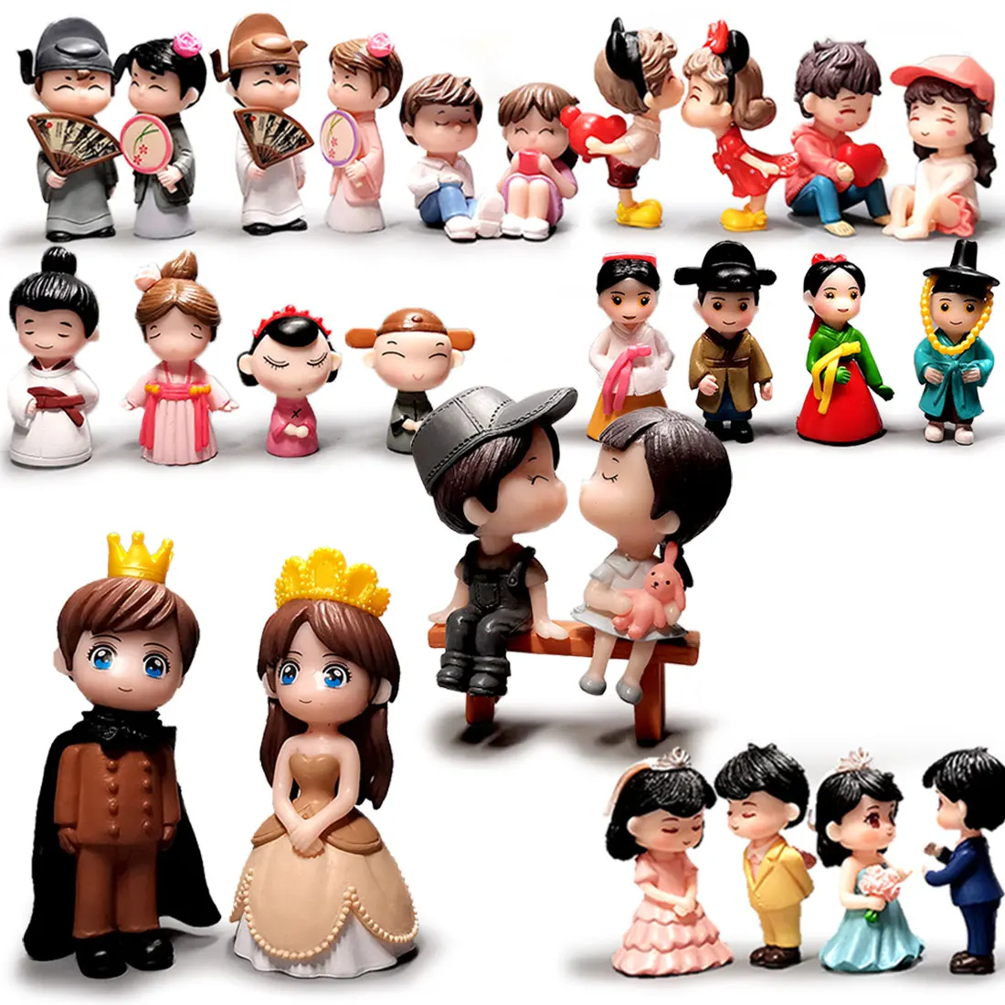 Mini Couple Figure Plastic Craft Lover Doll Model Princess Prince Key ...