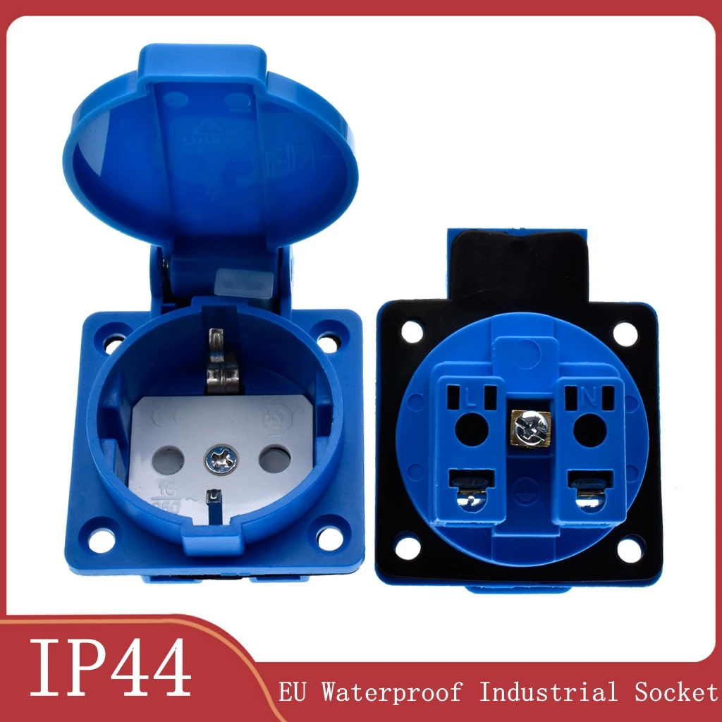 16a Eu Standard Waterproof Socket Industrial Household Ac Power Dustproof Outlet Copper Contact ...