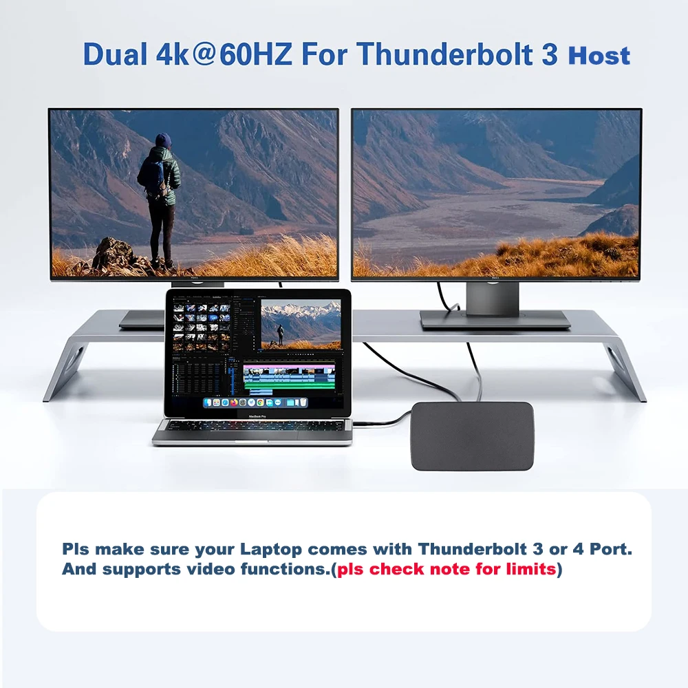 Док-станция Thunderbolt 3 Travel Dock Pro с двойным монитором 4K 60 Гц ...