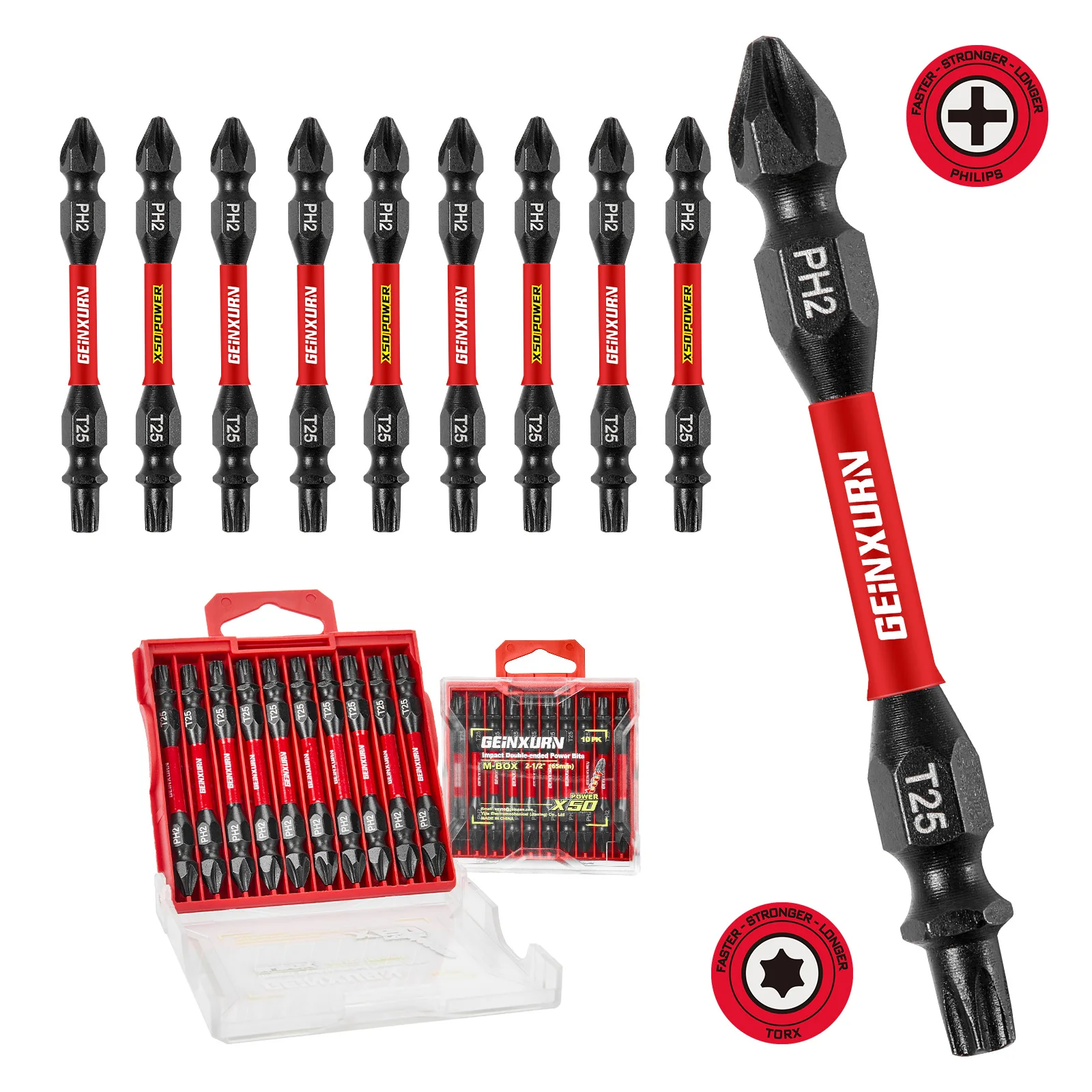 Geinxurn Impact Double End Screwdriver Bit Set,2.56’’ #2 Phillips /#25/ ...