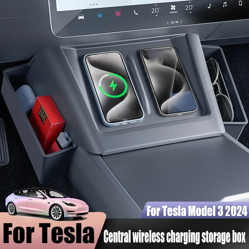 For-Tesla-Model-3-2024-central-control-wireless-charging-storage-boxes ...