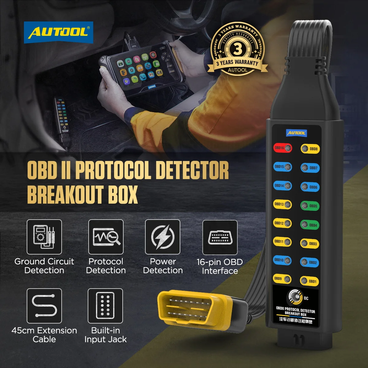 AUTOOL OBD 2 Automotive Diagnostic Protocol Detector & Break Out Box C ...