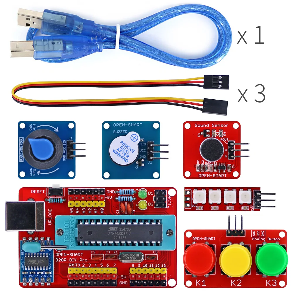 RED-DIY01-328P-DIY-Pro-ATmega328P-Development-Board-Kit-with-4-Bit-RGB ...