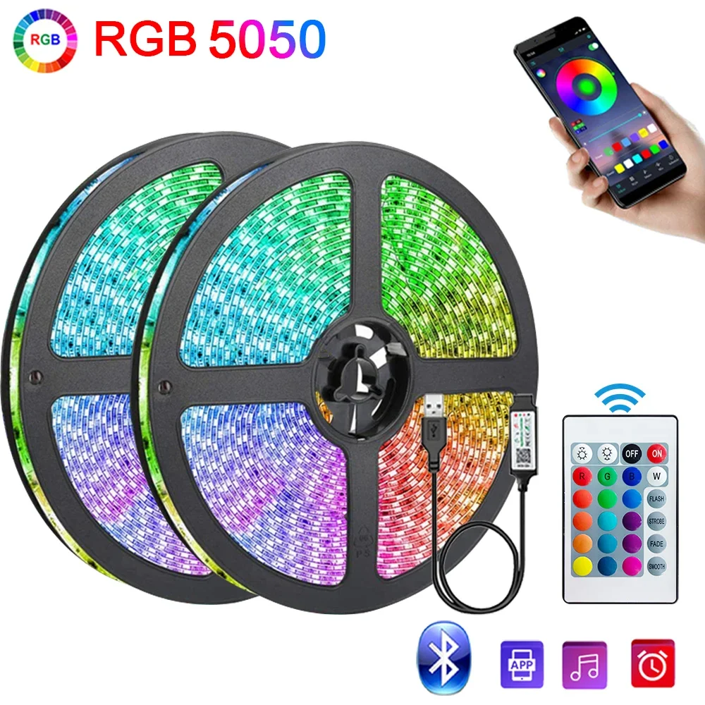 Led-Strip-Lights-SMD-5050-RGB-LED-Tape-APP-Remote-Control-Flexible ...