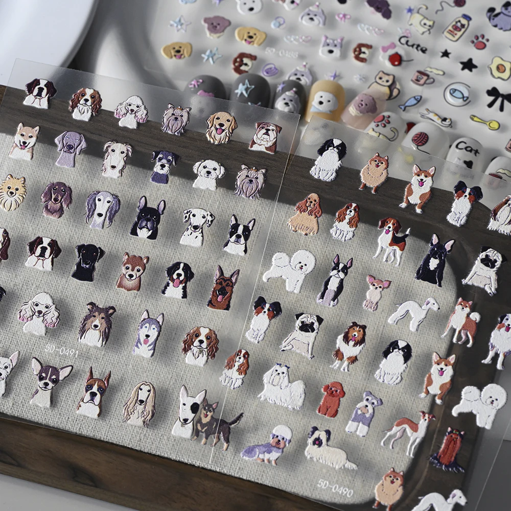 1pcs 5D Hand Painted Puppy Dog Nail Stickers Stimulated Happy Little ...