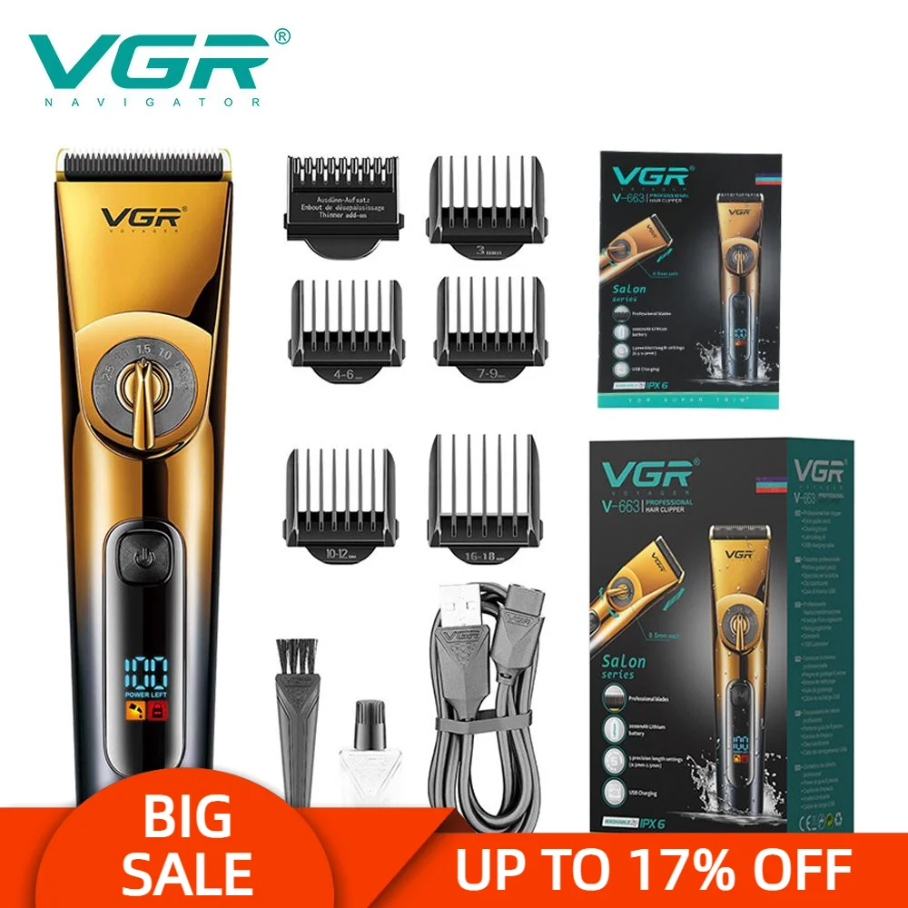 VGR V-663 Professional Barber Hair Clipper Electric Trimmer For Men IPX6 Waterproof Haircuts ...