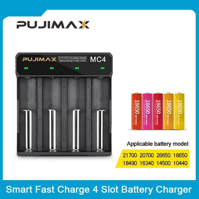 PUJIMAX-18650-Li-ion-Battery-Charger-Rechargeable-4-Slots-Battery ...
