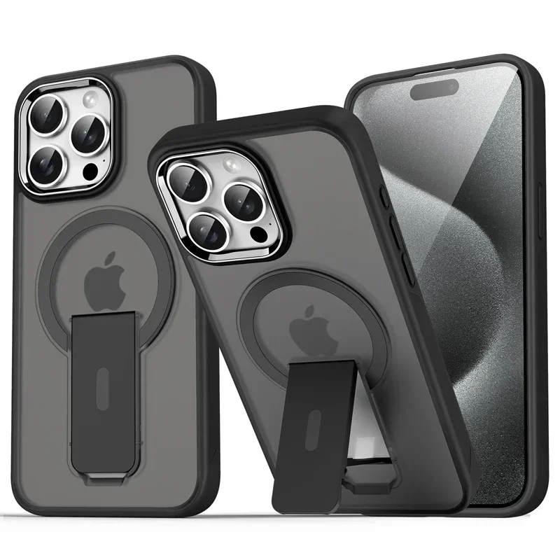 Invisible Stand Support Magnetic Case for iPhone 16 15 14 11 12 13 Pro ...