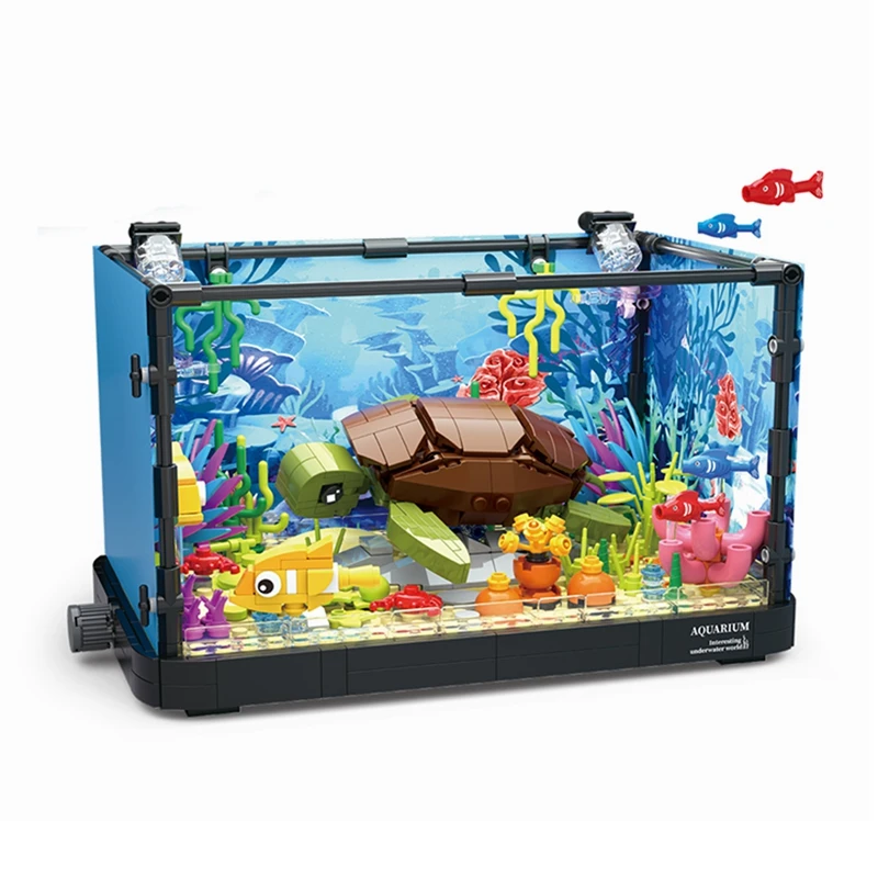 MOC Aquarium Fishbowl with Tortoise LED Fish Tank Ideas Building Blocks ...