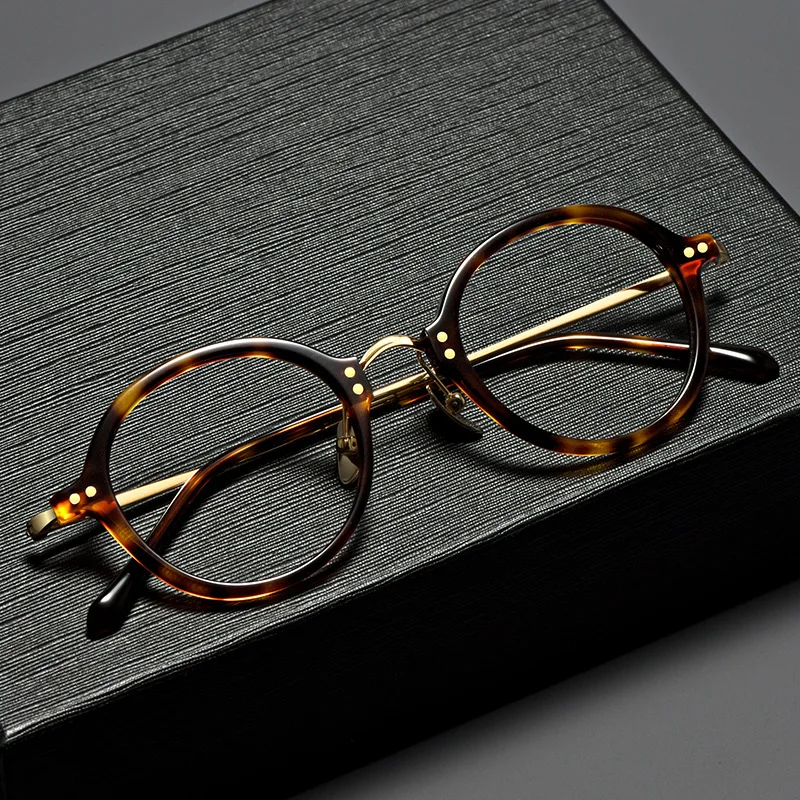 Vintage-Board-Tortoiseshell-New-Niche-Board-Titanium-Legs-Round-Frame-Optical-Prescription-Anti ...