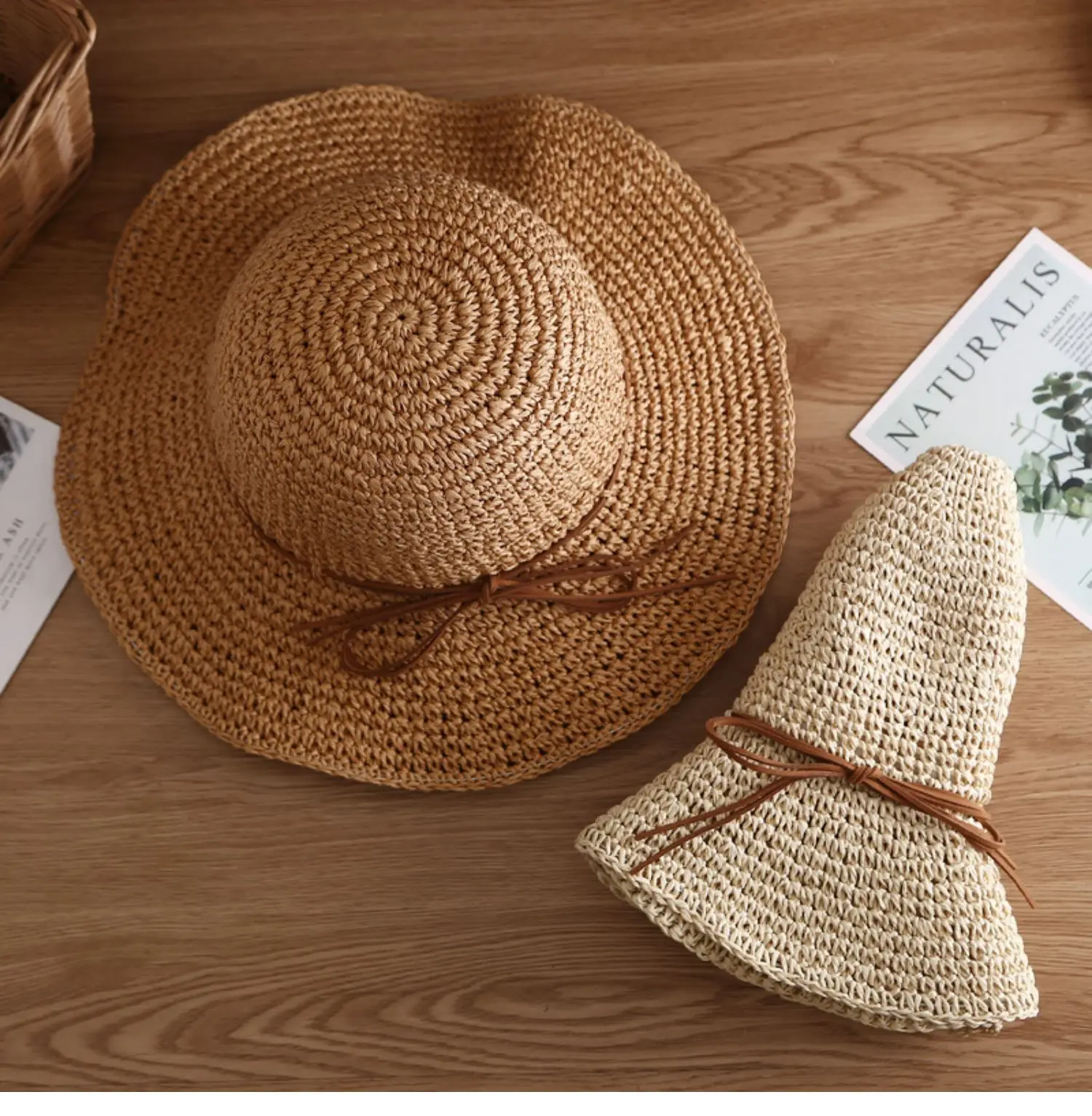 Hand-Woven Wide Brim Straw Hat - Foldable Sun Protection with ...