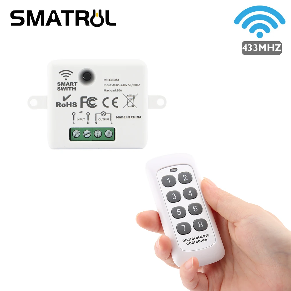 SMATRUL Mini Wireless Smart Switch Light Electrical 433MHZ RF 8 Key ...