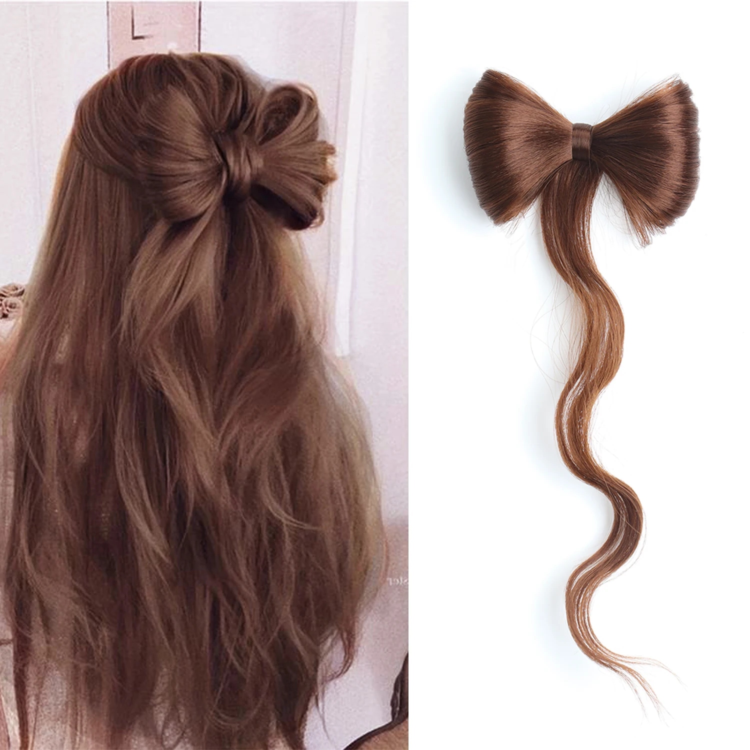 Bowknot-Claw-clamp-shape-Hair-Bun-Synthetic-Clip-In-Hair-Extensions ...