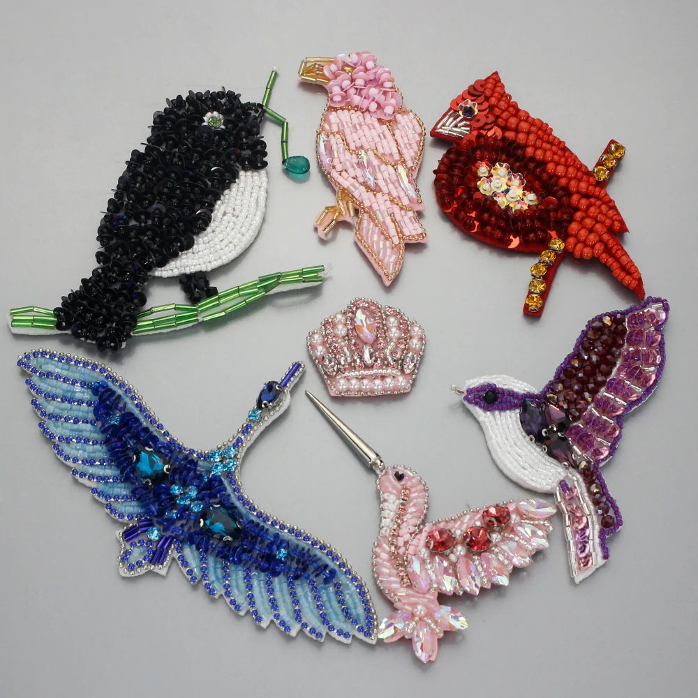 Fashion Handmade bird rhinestone beaded Patches for clothes Sew on ...