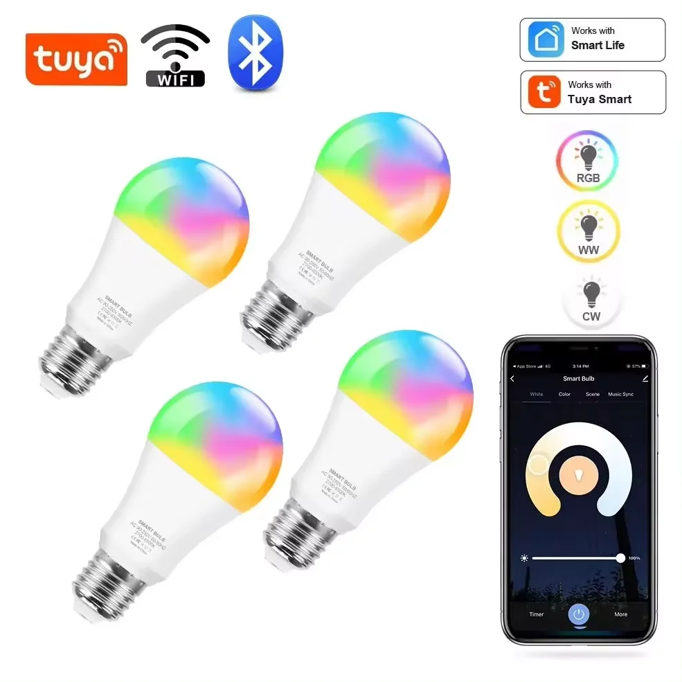 Tuya Wifi/Bluetooth Smart Led Light Bulb Alexa Led Lamp E27 RGB 110V ...
