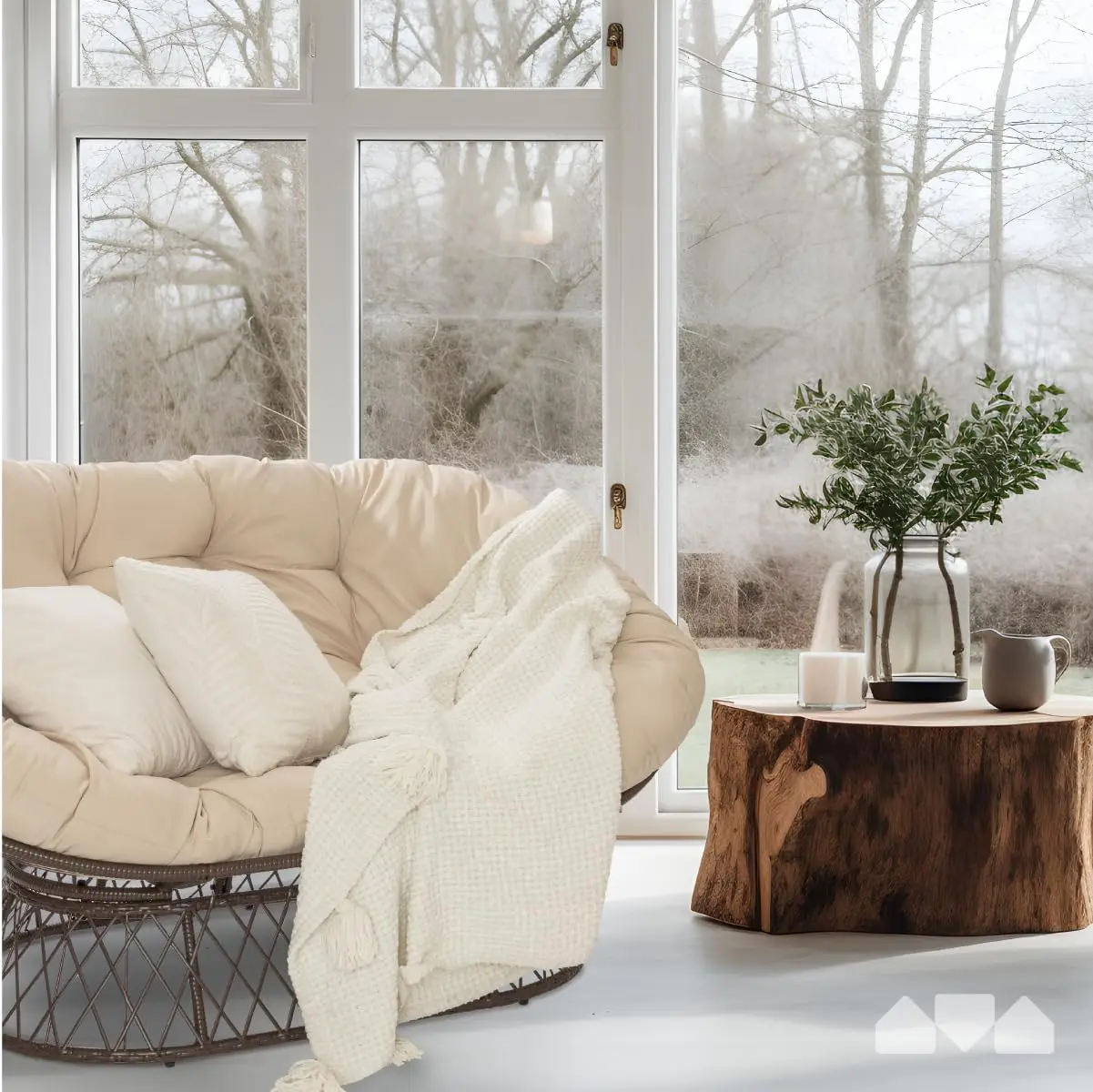 Double-Papasan-Chair-Loveseat-with-Beige-Cushion-and-Brown-Frame-for ...