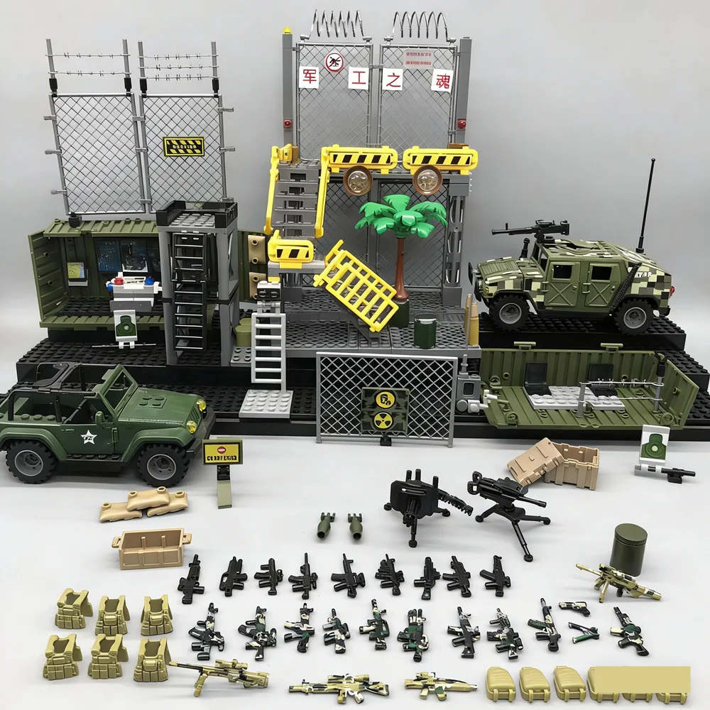 Army Combat Base Building Blocks Set Military Tactical Camp Scene With ...