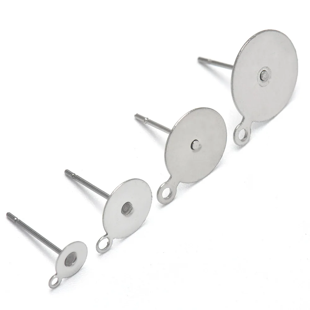 50Pcs Stainless Steel Earring Blank Base Stud with Loop Fit Cabochon ...