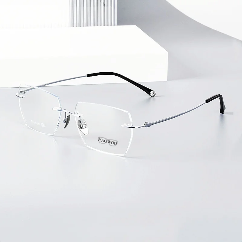 Pure Titanium Eyeglasses Rimless Optical Frame Prescription Spectacle ...