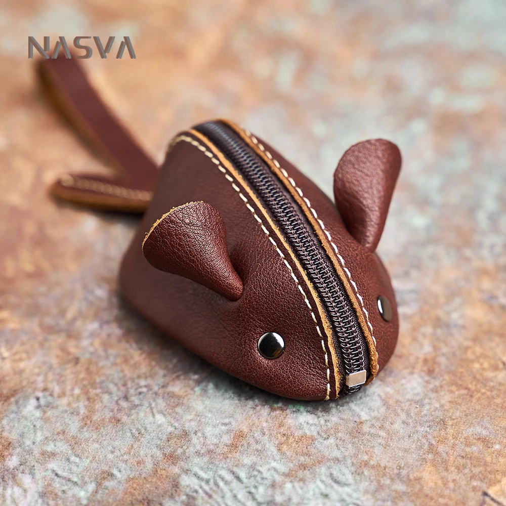 NASVA Genuine Leather Big Coin Purse Creative Lovely Rat Zipper Key ...