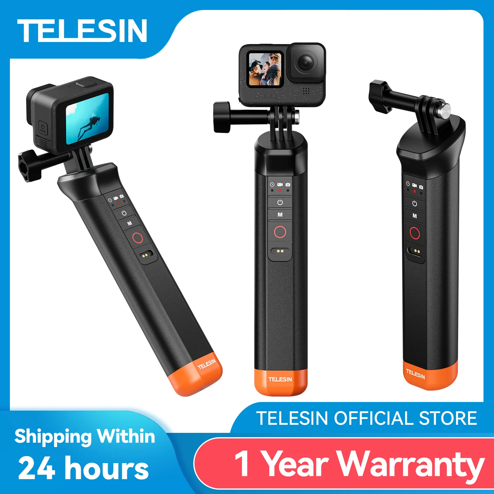 TELESIN-Buoyancy-Bar-Selfie-Stick-Waterproof-Selfie-Stick-With-Hand ...