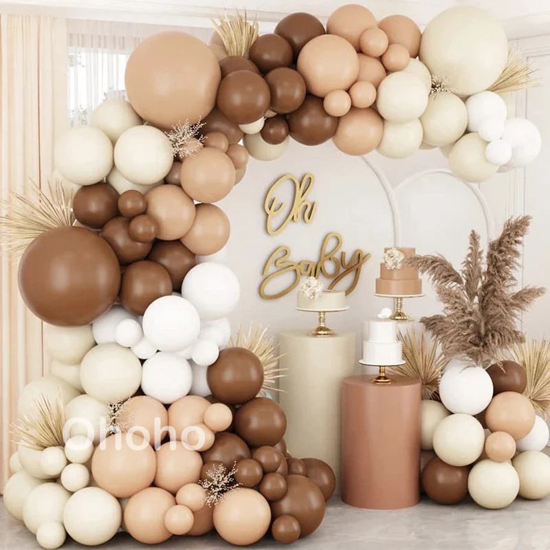Kit-de-arco-de-guirnalda-de-globos-marr-n-caf-Beige-Oh-Baby-Shower ...