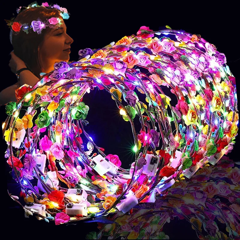 LED Glowing Garland Women Garland Headband Luminous Hair Garland ...