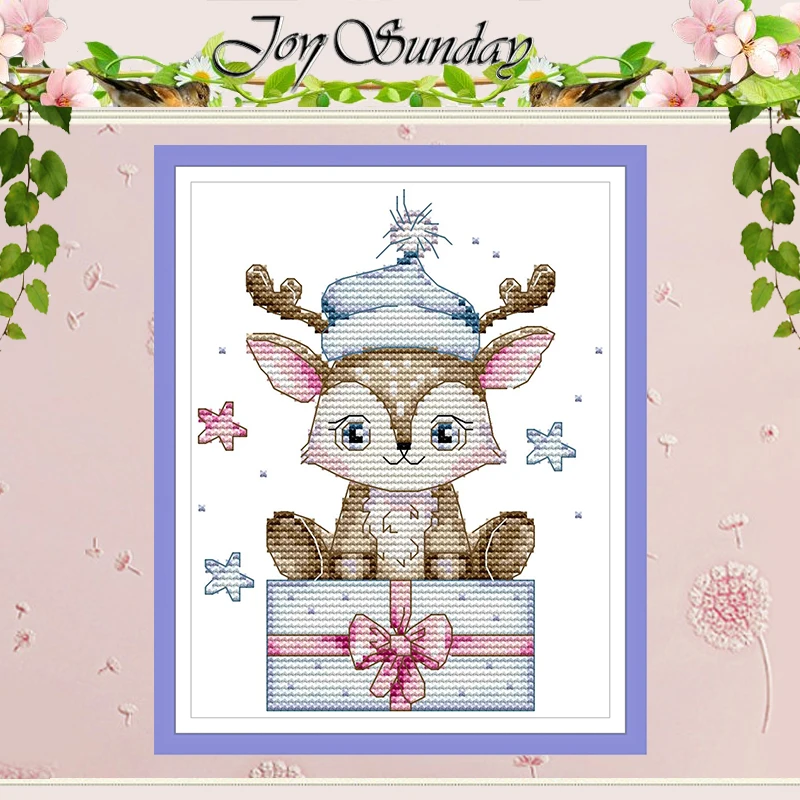 Juego de punto de cruz con patrones de dibujos animados de ciervos navideños, 11CT, 14CT ...