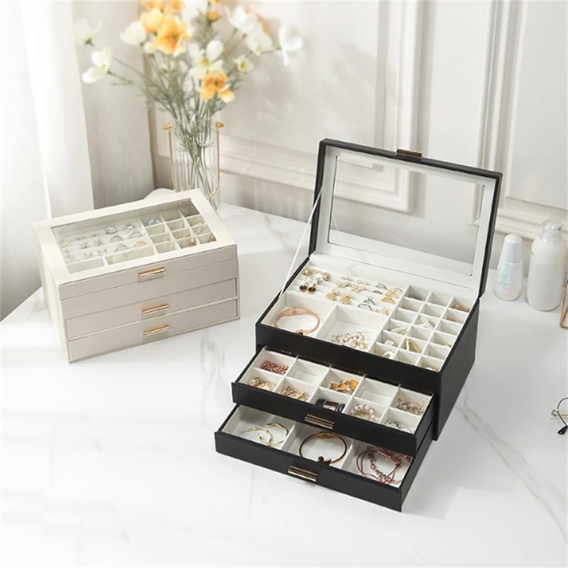 PU-Jewelry-Box-Organizer-Box-with-Drawer-Type-Lock-Jewelry-Storage-Box ...