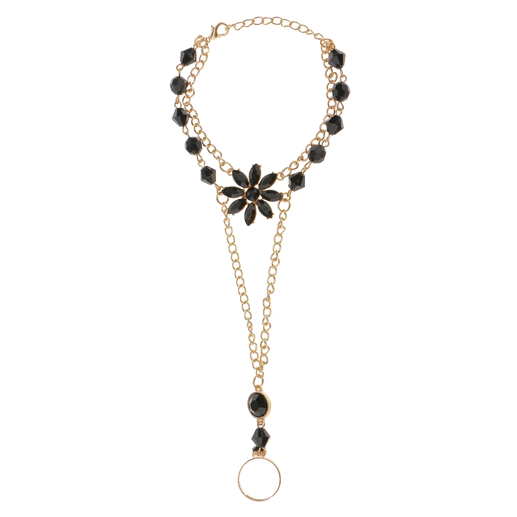 Black-Acrylic-Bracelet-Bangle-Slave-Chain-Link-Finger-Ring-Hand-Harness ...