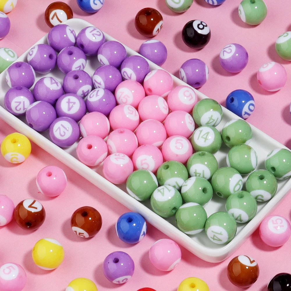 10Pcs/lot Acrylic Billiard Beads 16mm Colorful with Number Loose Spacer ...