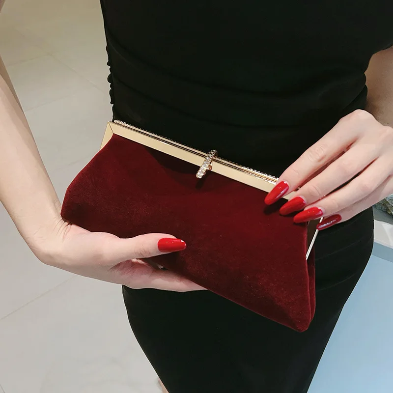 Retro Elegant Red Velvet Evening Bag For Women Fashion Temperament ...