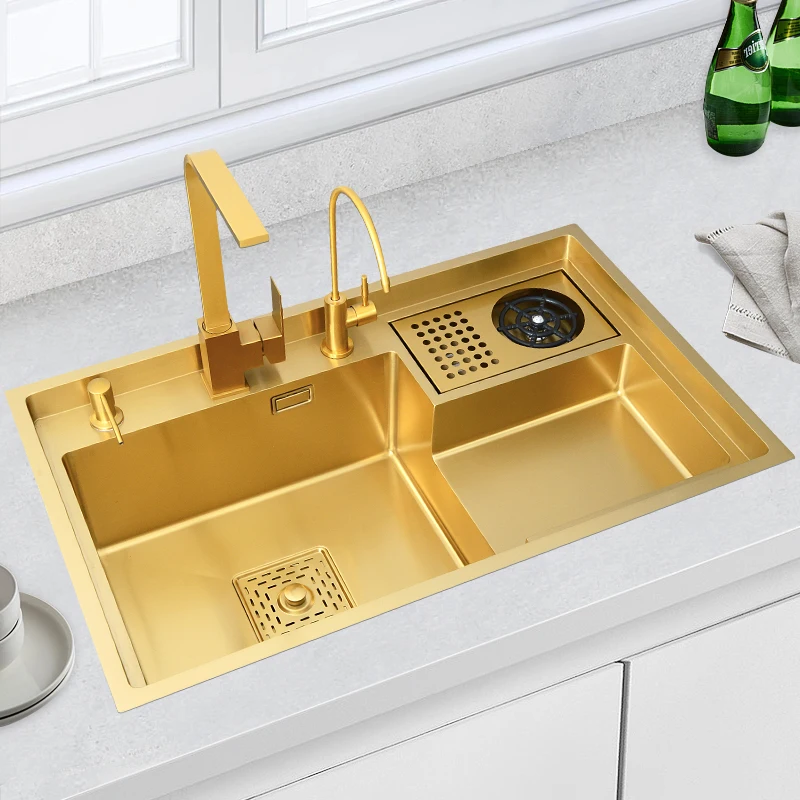 Gold-Kitchen-Multi-function-Sinks-With-Cup-Washer-Large-Single-Handmade ...