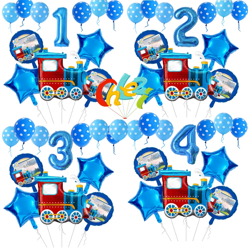 11pcs-Train-Traffic-Foil-Balloons-Blue-Steam-Train-Star-Helium-Ballon ...
