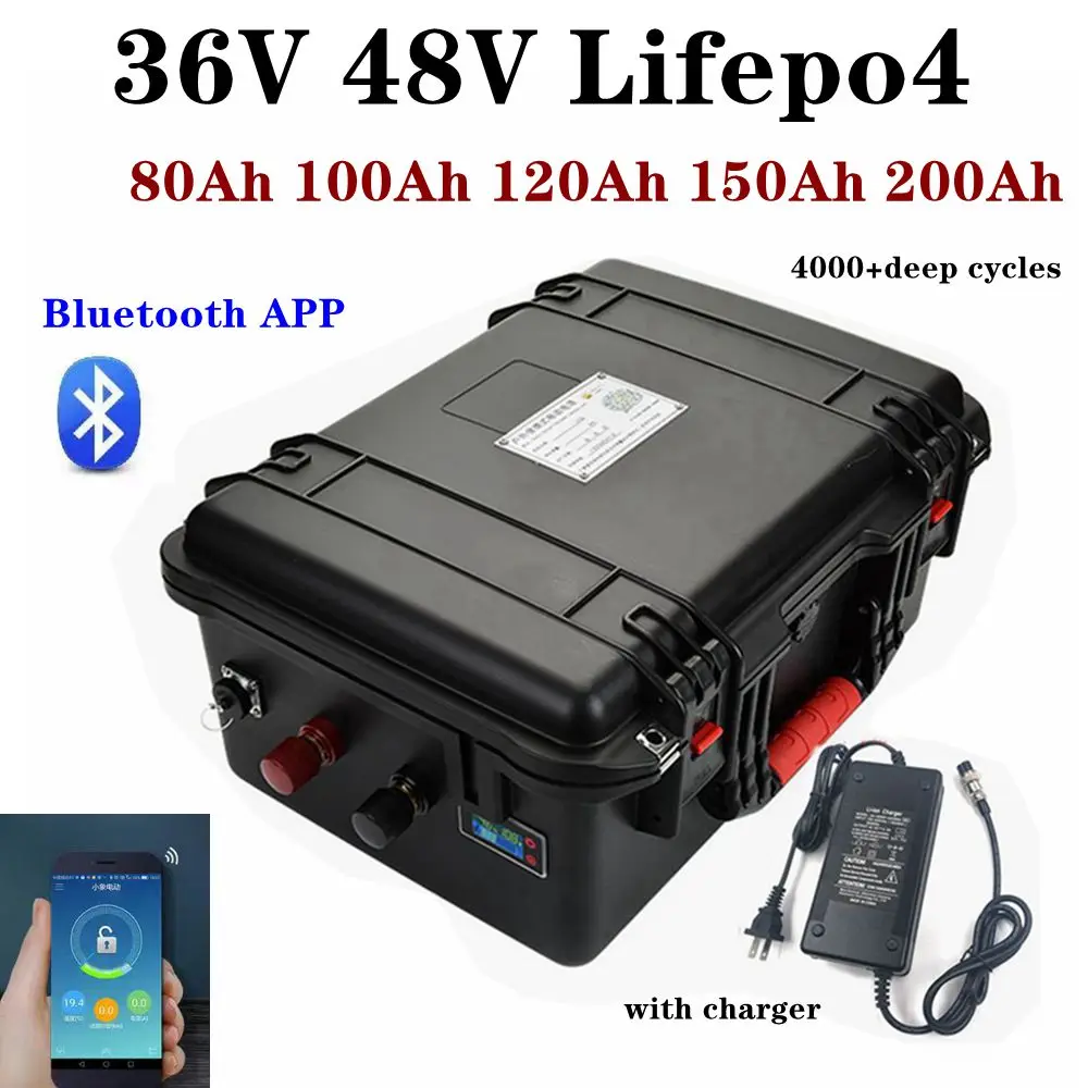waterproof-48V-100Ah-200Ah-36V-100AH-150Ah-lifepo4-lithium-battery-bluetooth-APP-for-5000w-golf ...